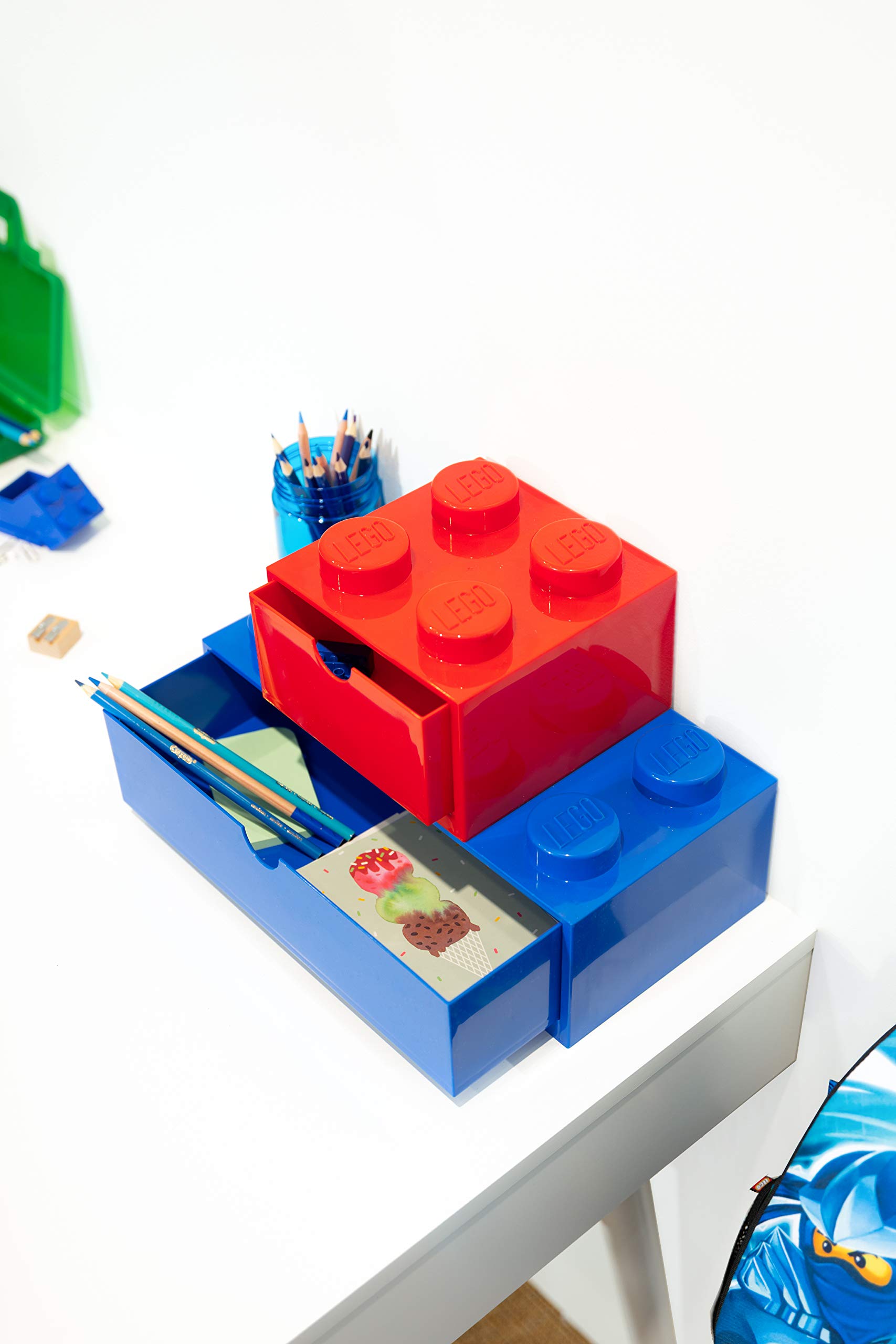 ROOM Copenhagen Lego Storage Brick 4 Desk Drawer, 4-Stud Stackable Tabletop Storage Box, 6.2 x 6.2 x 4.4 in, Black