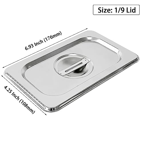 UEJYWUY 8 Pack 1/9 Size Stainless Steel Steam Table Pan Cover, Stackable Steam Table Lids with Handle, Hotel Pan Cover for Steam Table Pan, Buffet Pan, Roasting Pan