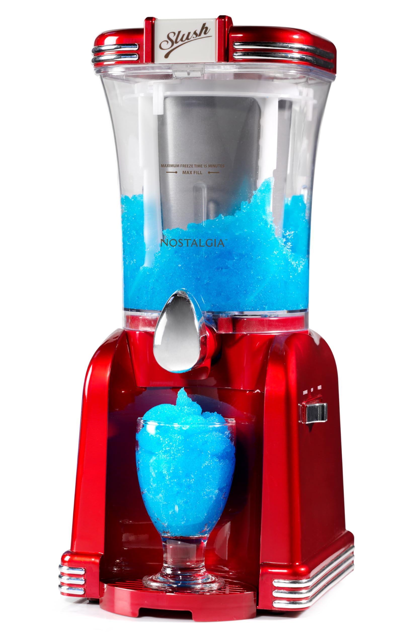 Nostalgia Frozen Drink Maker and Margarita Machine for Home - 32-Ounce Slushy Maker with Stainless Steel Flow Spout - Easy to Clean and Double Insulated - Retro Red