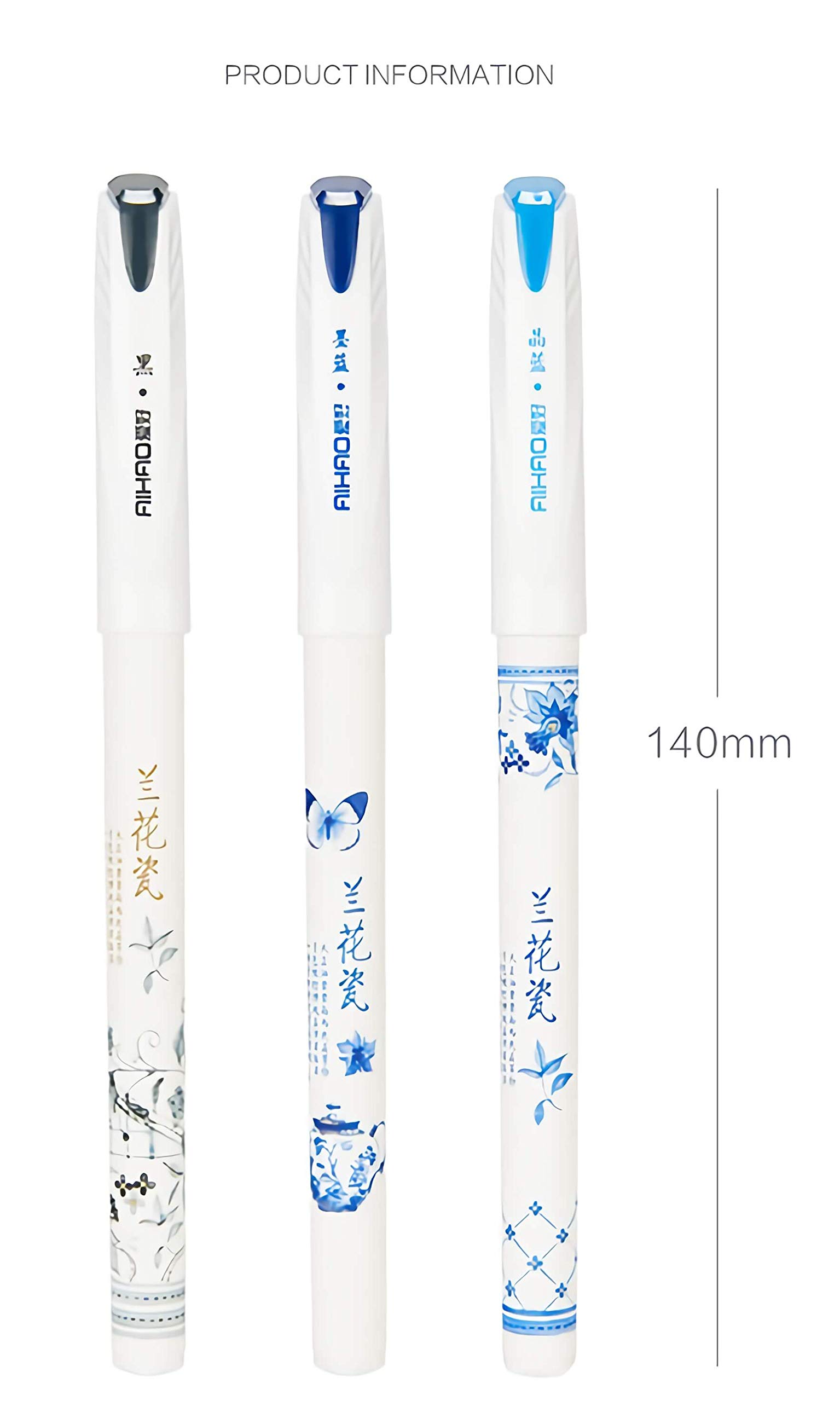 Gel Pens with Black ink Ballpoint Pens Fine Point Pens Roller Ball Smooth Writing Pens for Office Home Work, 0.5mm Fine Tip Pen,Orchid porcelain pattern (12-Pack) (Black)