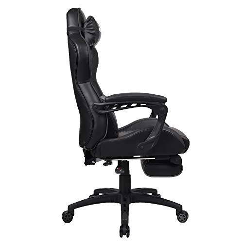 ELECWISH Ergonomic Swivel Video Game Chairs High-Back Office Chair w/PU Leather and Adjustable Armrests (Black)