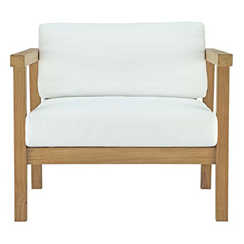 Modway Bayport Teak Wood Outdoor Patio Armchair in Natural White