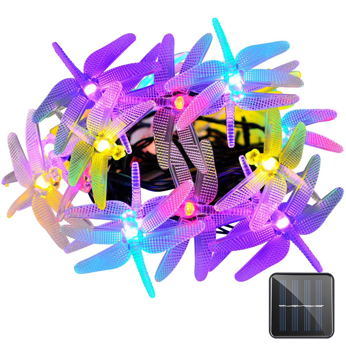 VMANOO Christmas Solar Lights 15.5ft 20 LED 8 Modes Multi Color Dragonfly Fairy String Light for Home Garden Outdoor Party Patio Xmas Landscape Decoration Valentines Gift