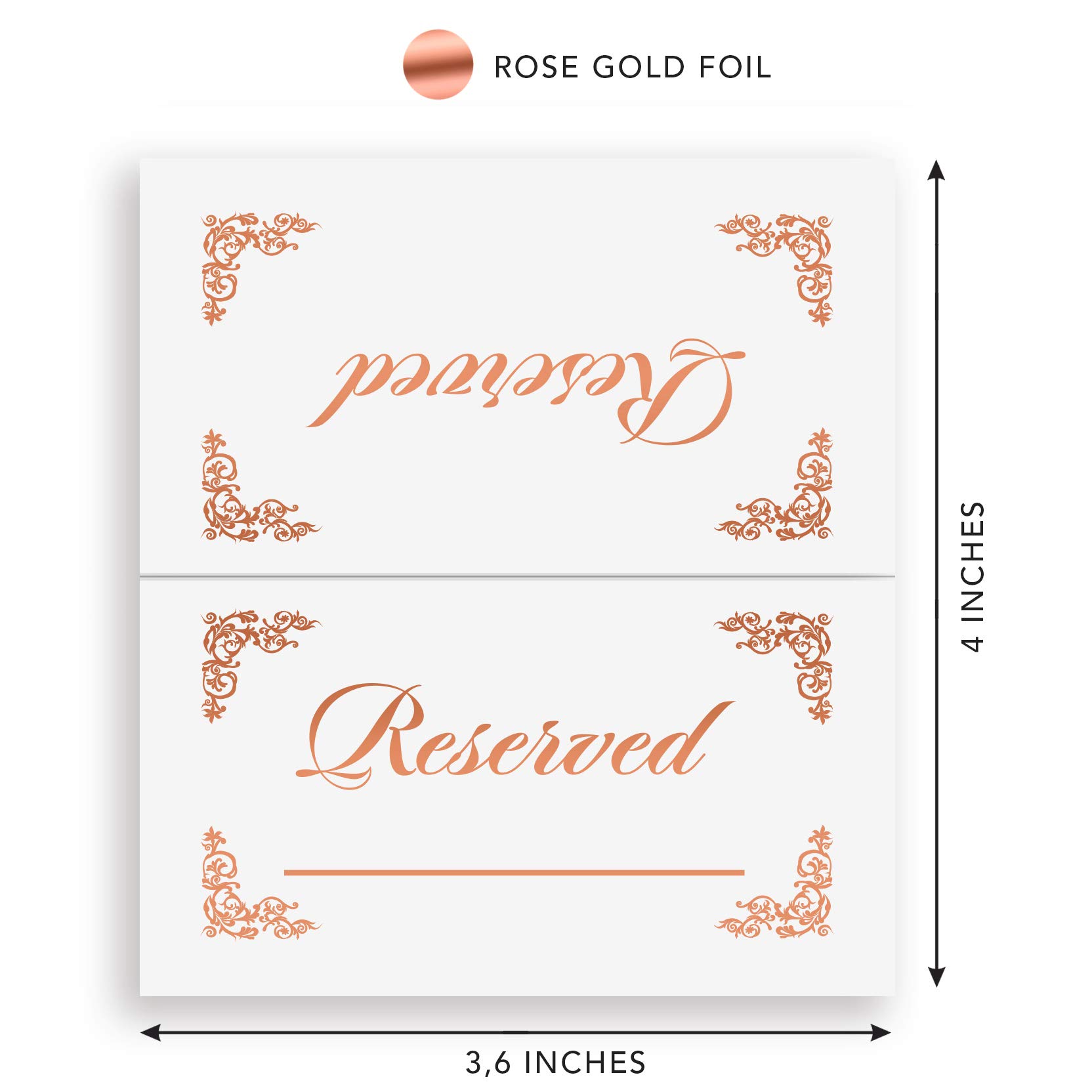 Reserved Table Signs Cards Rose Gold Foil, 20-Pack Table Tent, VIP Place Card with Line to Write, Double Sides Reserved Rose 6