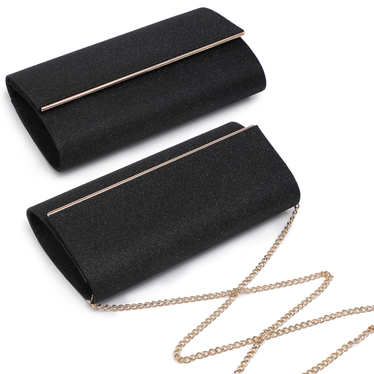 Dasein Women's Evening Bag Glitter Clutch Wedding Bridal Purse Sparkle Cocktail Party Prom Handbag (1-Black)