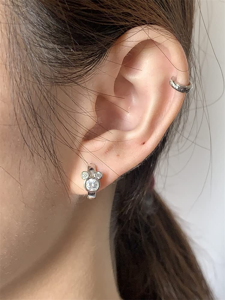 Cubic Zirconia Small Hoop Earrings 925 Sterling Silver Plated Hypoallergenic CZ Mouse Cute Cartilage Huggie Hoops for Women Girls 16G Piercing Ear Stud (Clear)