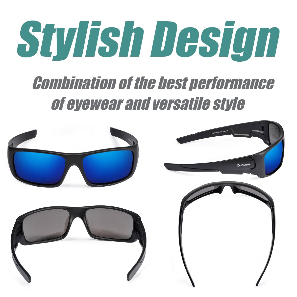 Duduma TR601 Polarized Sports Sunglasses for Men Women Baseball Running Cycling Fishing Driving Golf Hiking Superlight Frame (Black matte frame with blue lens)
