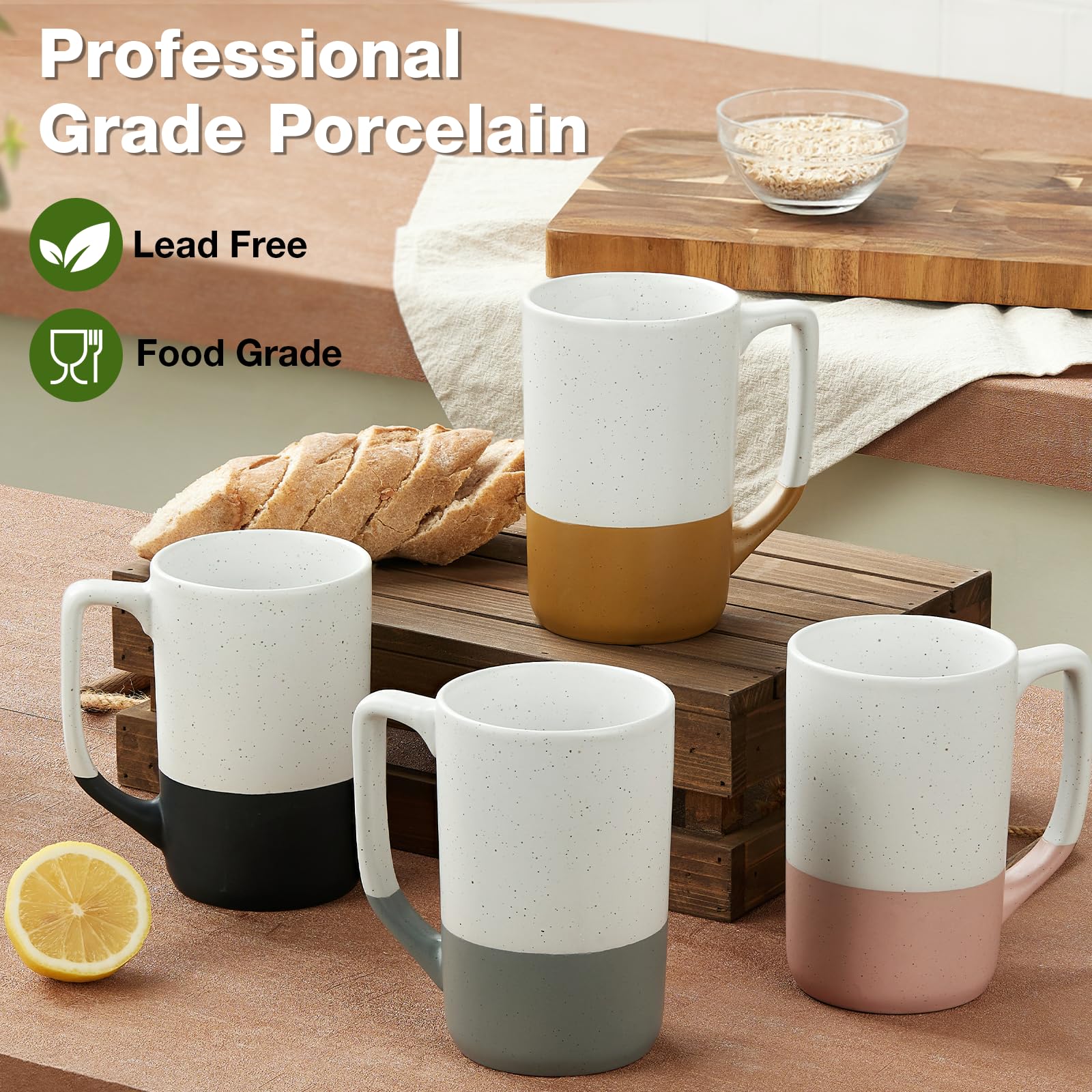 Large Ceramic Coffee Mug Set of 4, 16 oz Tea Cups with Handle, Porcelain Mug for Latte, Hot Tea, Cappuccino, Milk, Cocoa, Microwave & Dishwasher Safe Cups for Men Women Mug Lovers, Housewarming Gift