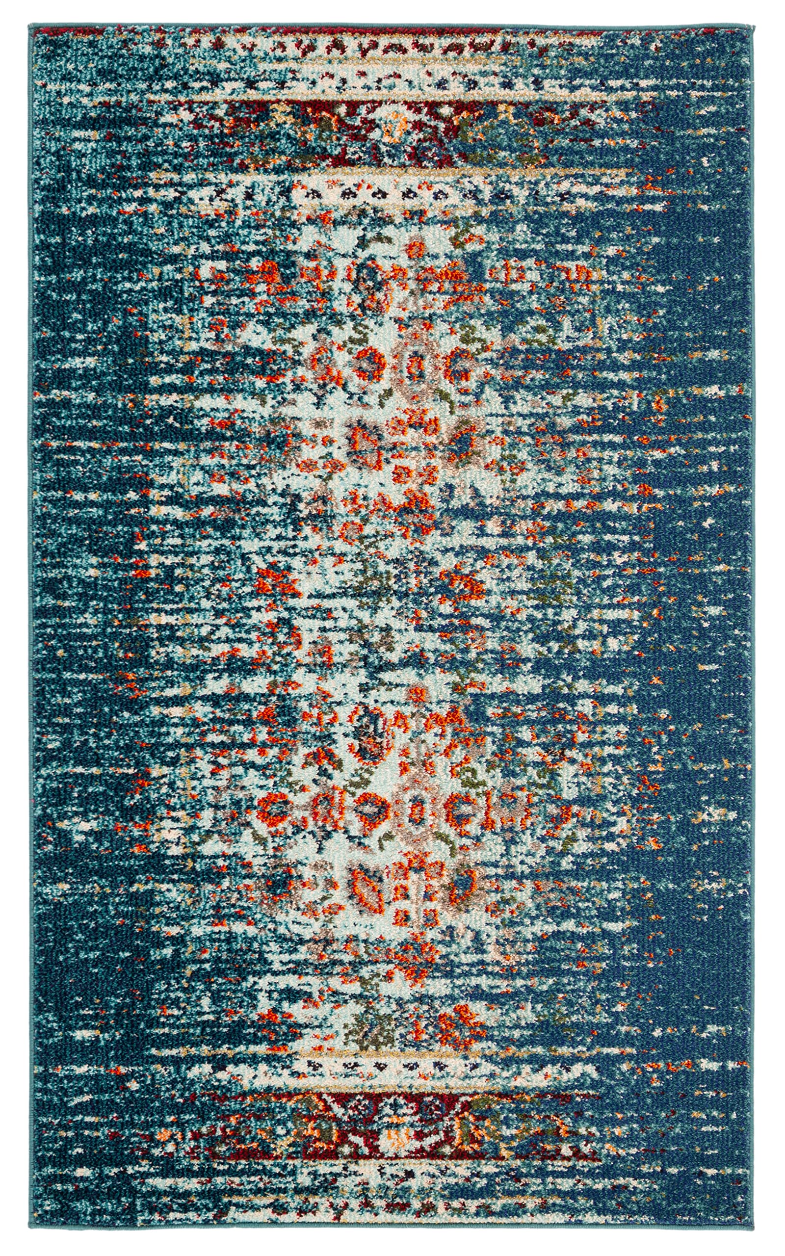 SAFAVIEH Monaco Collection Accent Rug - 3' x 5', Blue & Multi, Boho Abstract Distressed Design, Non-Shedding & Easy Care, Ideal for High Traffic Areas in Entryway, Living Room, Bedroom (MNC208J)