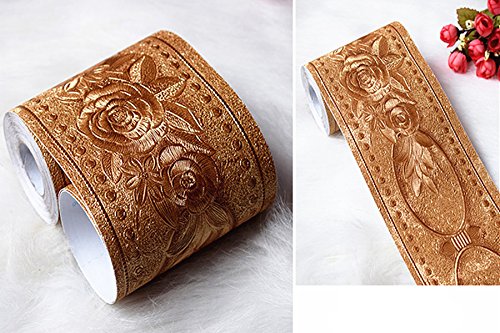 REDODECO 3D Flower Pattern Molding Peel Stick Wall Border for Home Decor Bathroom Kitchen,4 inch by 16.4 feet(Gold)