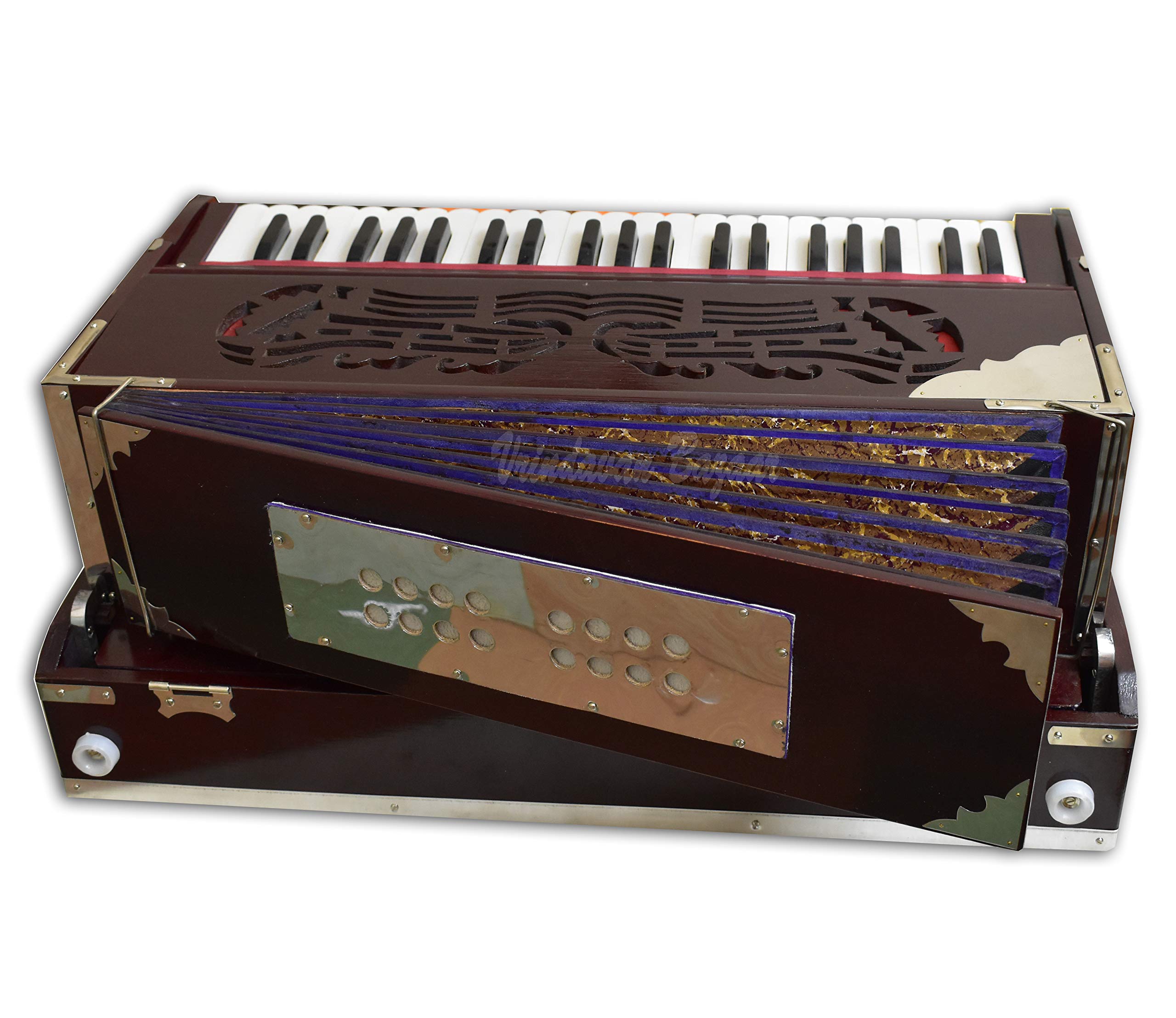 VRINDAVANBAZAAR.COM Deluxe Portable Harmonium, Dark Mahogany, 2 Reeds, 3.5 octaves