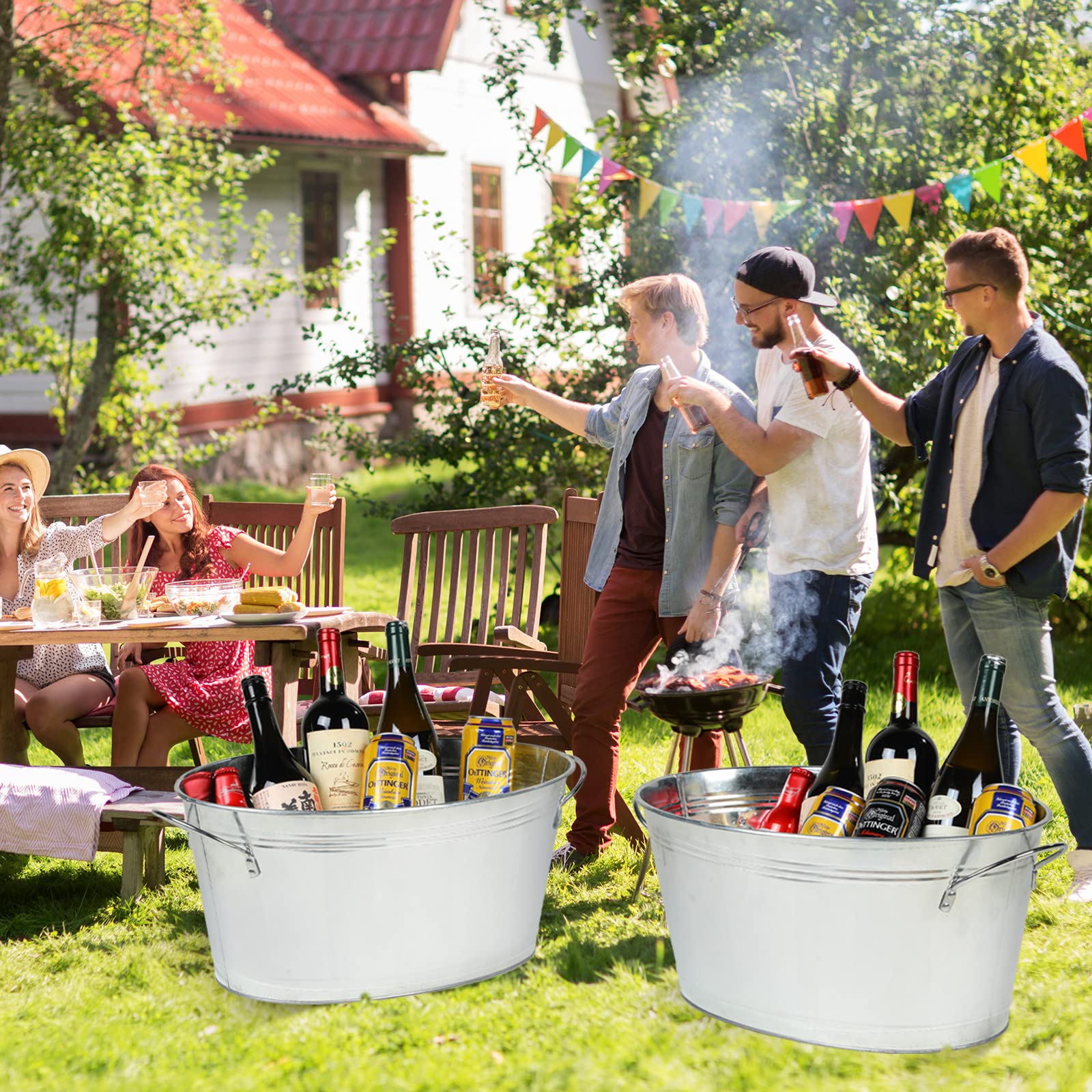 Gerrii 4 Pcs Beverage Tub 24L 6.5 Gallon Ice Buckets Beverage Galvanized Bucket Party Drinking Bucket with Handles Large Ice Drinking Bucket for Party Wedding Bar Wine Beer Champagne Bottle Cooler