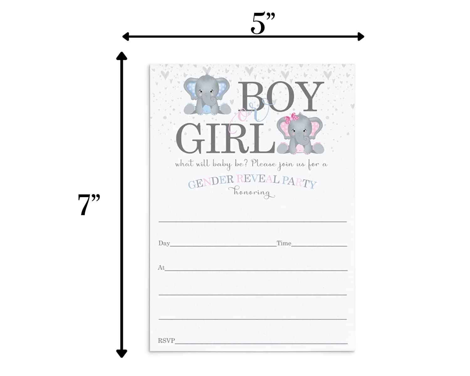 Elephant Gender Reveal Invitations with Envelopes (25 Pack) Invites for Baby Shower Party β Pink and Blue Theme Boy or Girl β Fill-In Details on Blank Card Set 5x7