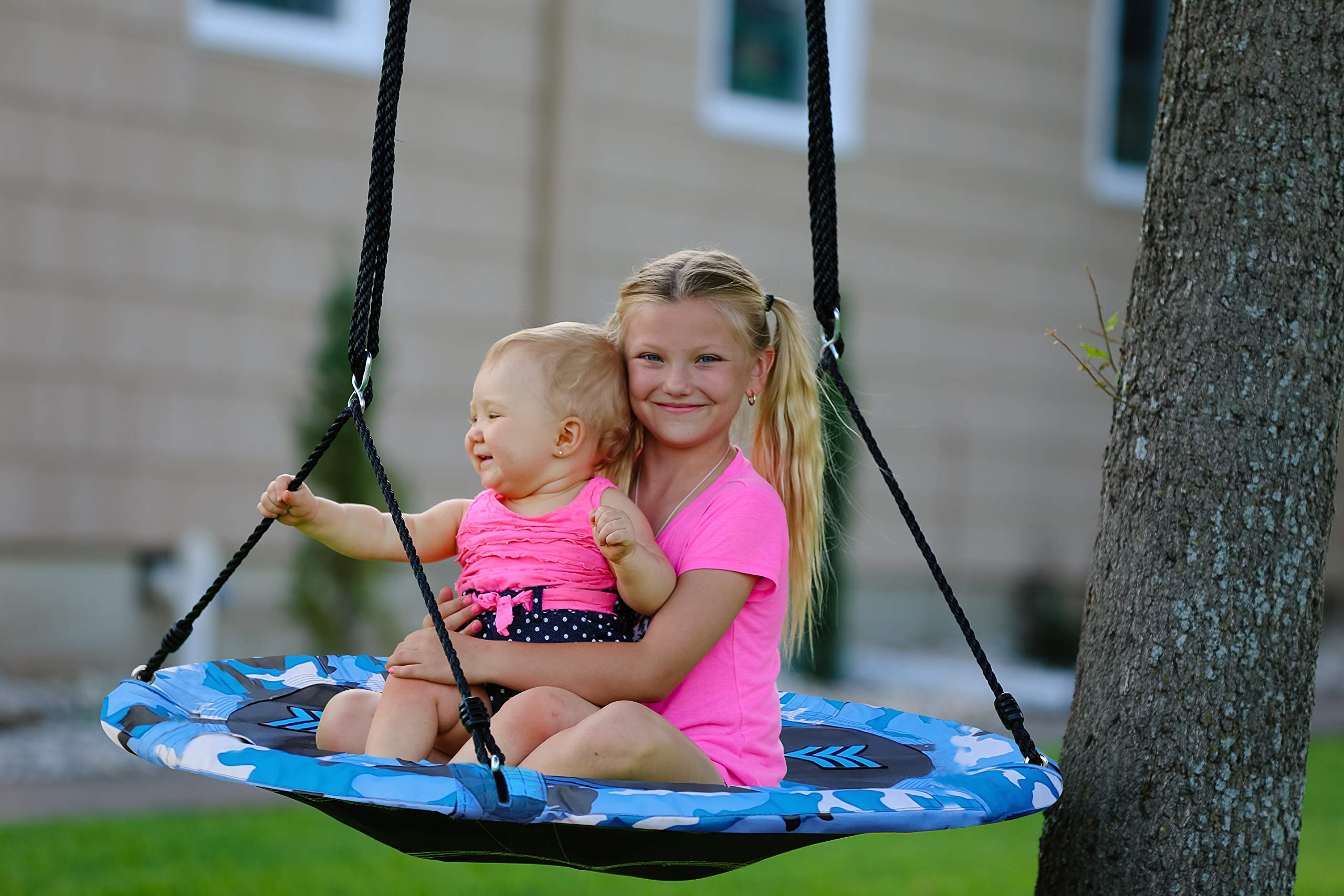 Royal Oak Saucer Tree Swing,Giant 40 Inches with Carabiners and Flags, Heavy duty 1680D Oxford Fabric,700 lb Weight Capacity, Steel Frame,Waterproof, Easy Install Step by Step Instructions (Camo Blue)