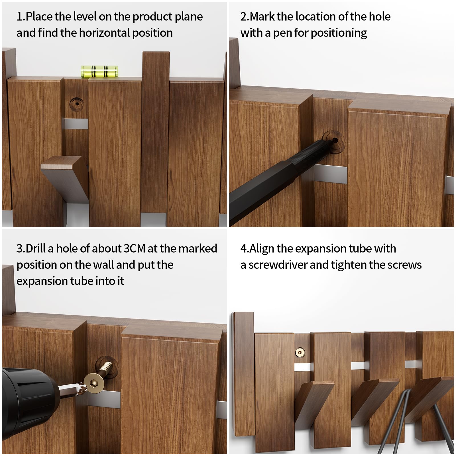 Kiseely Wooden Coat Rack, Wall Mounted Handmade Natural Hook, Space-Saving Coat Hanger with 10 Flip-Down Hooks for Entryway, Bedroom, Bathroom Decoration (Walnut M1, 10 Hooks)