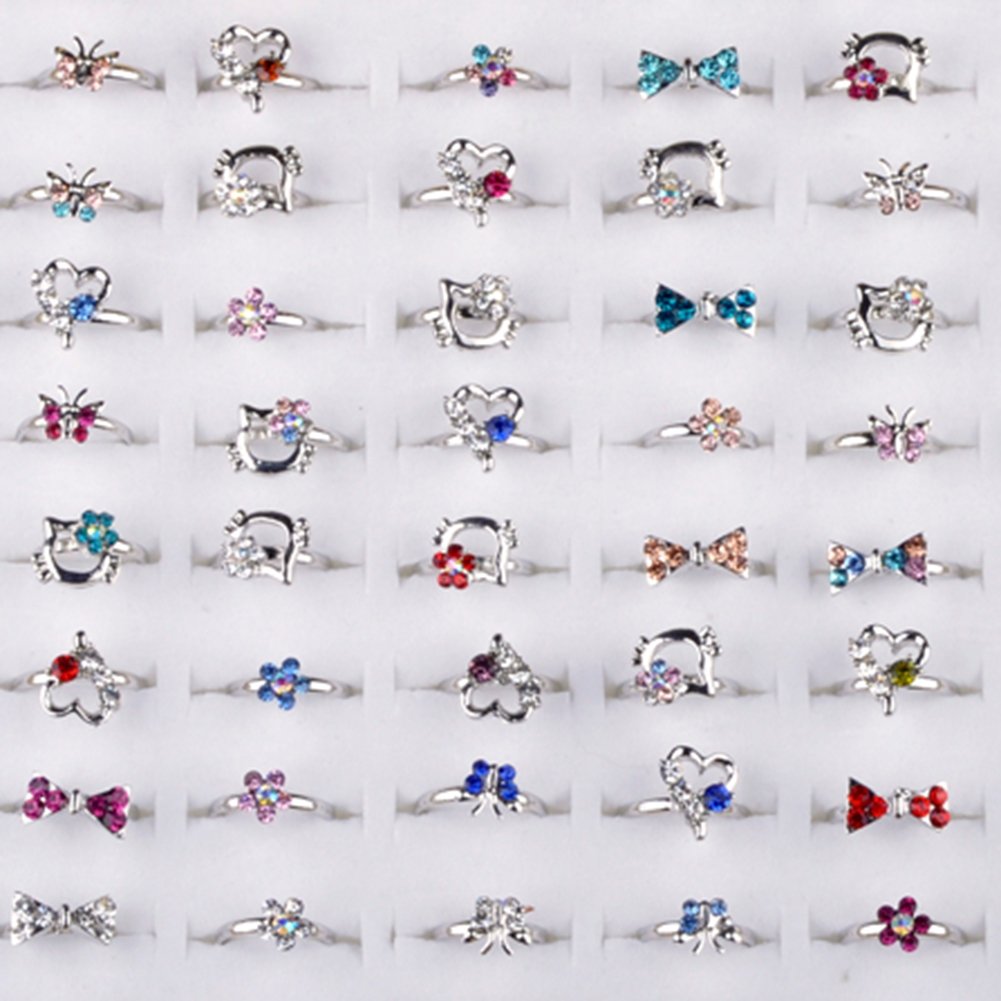 Cren 20pcs Children Kids Girls Crystal Adjustable Rings With Cute Animals