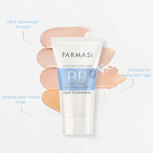FARMASI Make Up BB Cream Beauty Balm, Full-Coverage Foundation, Concealer, Moisturizer BB Cream for All Skin Types, 1.7 fl. oz. / 50 ml (Light to Medium)