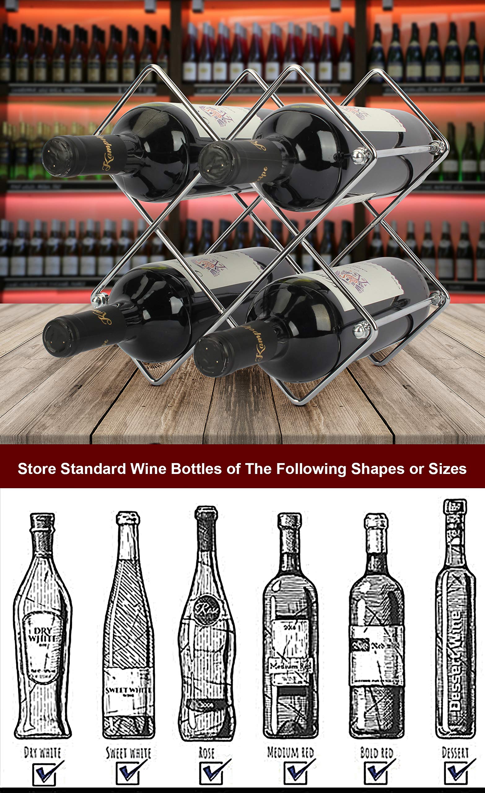 DreamiDeco Wine Rack Countertop Bottle Holder Freestanding Modern Shelf Cabinet Racks for Wine Bottles Wine Insert Storage Organizer for Pantry ,Wine Bar,Wine Decor (Silver)