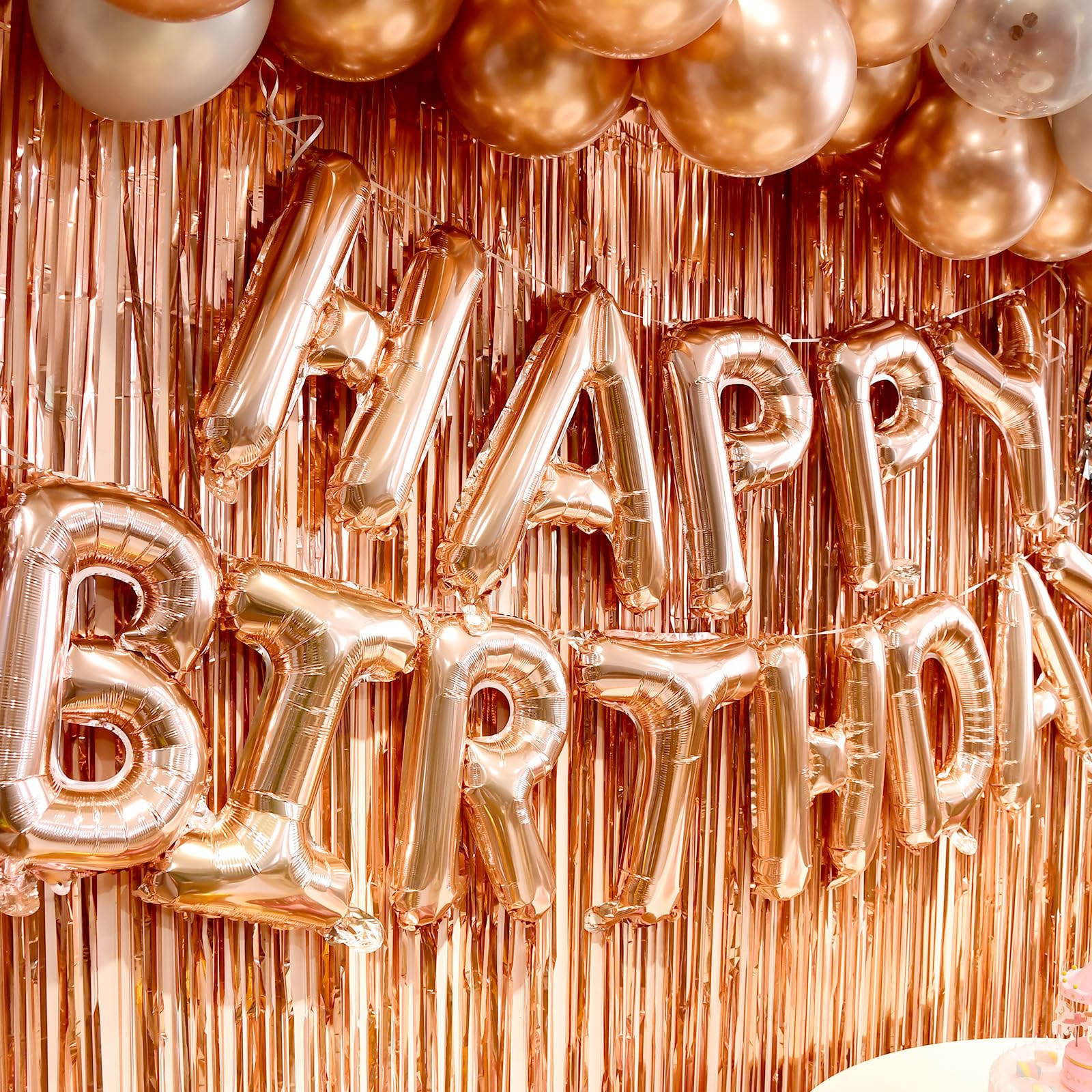 Rose Gold birthday decorations for women ,happy birthday party decorations for girls,Rose Gold Fringe Curtain,happy birthday banner,happy birthday balloon,happy birthday balloon letters
