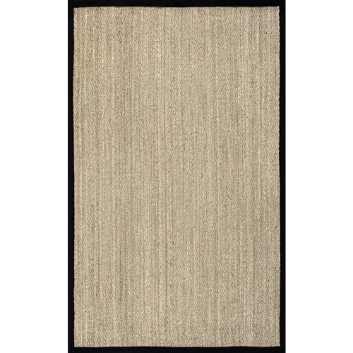 nuLOOM 6x9 Elijah Seagrass Area Rug, Black, Solid Farmhouse Style, Cotton Bordered, Basketweave, Natural Fiber, For Bedroom, Dining Room, Living Room, Hallway, Office, Kitchen, Entryway