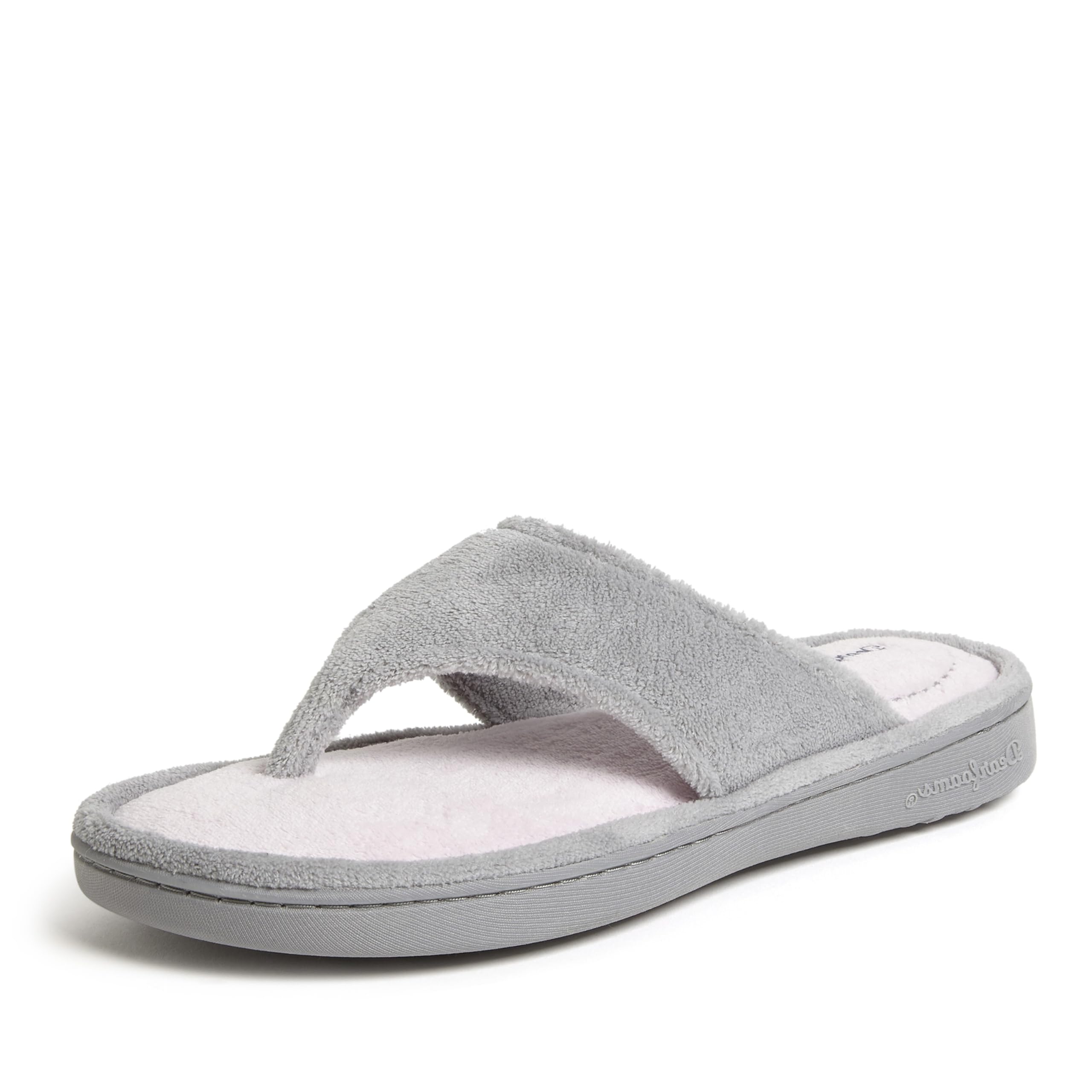 Dearfoams womens Melanie Colorblocked Microfiber Terry Thong Shoe Slipper, Sleet, Medium US