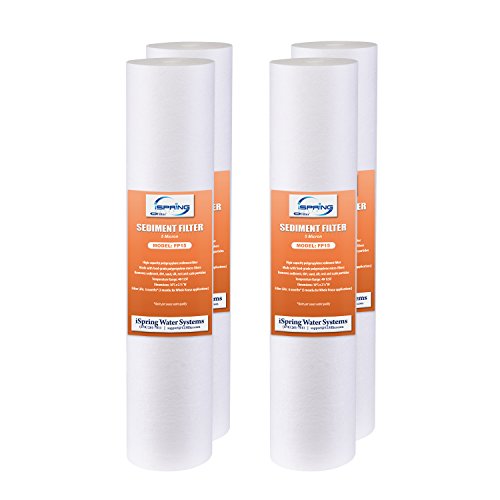 iSpring FP15X4 5 Micron 10" x 2.5" Universal Sediment Filter Cartridges, 15000 Gallon, Multi-Layer (4 Pack), White