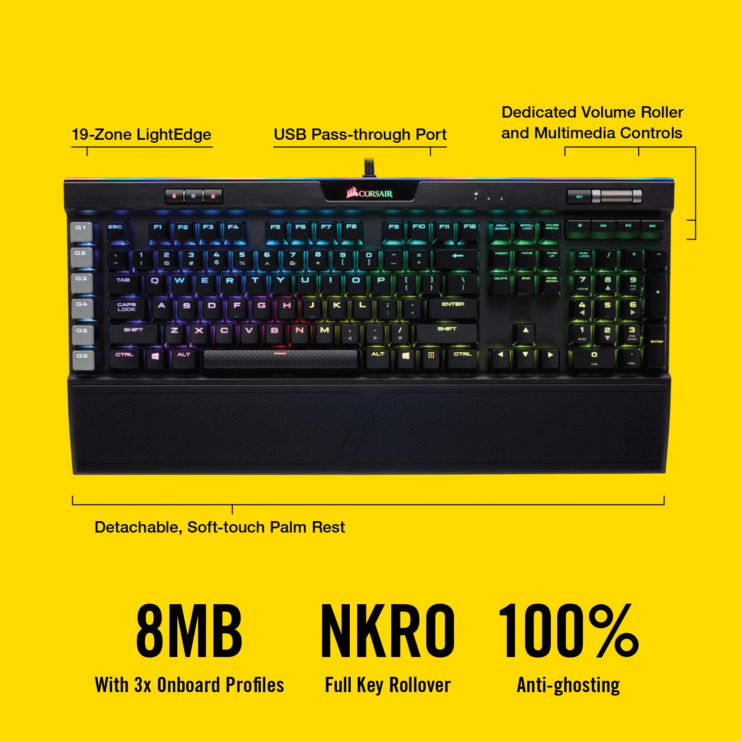 CORSAIR K95 RGB PLATINUM Mechanical Gaming Keyboard - USB Passthrough & Media Controls - Fastest Cherry MX Speed - RGB LED Backlit - Black Finish (Renewed)