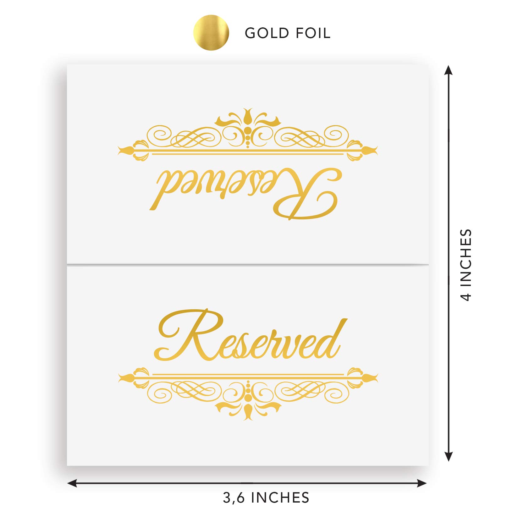 Reserved Table Sign For Wedding Gold Foil, 20 pack Table Tent, Place Cards Hot Stamping Press Double Sides (Place Card Reserved Gold1)