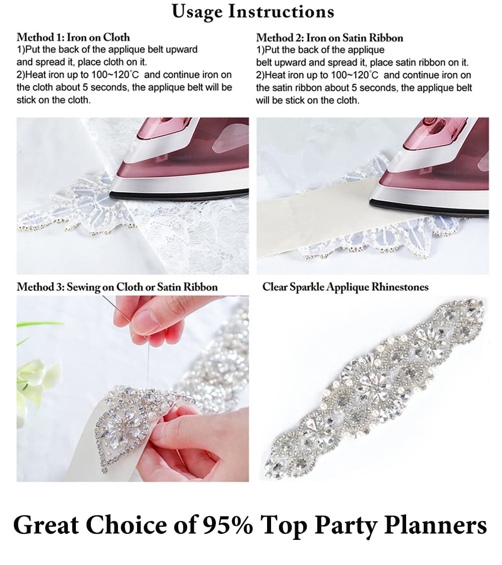 DUOBAO Wedding Belt Rhinestone Applique Crystal Rhinestone Trim 1 Yard Wedding Dress Belt Girls Beaded Sash Belt Silver