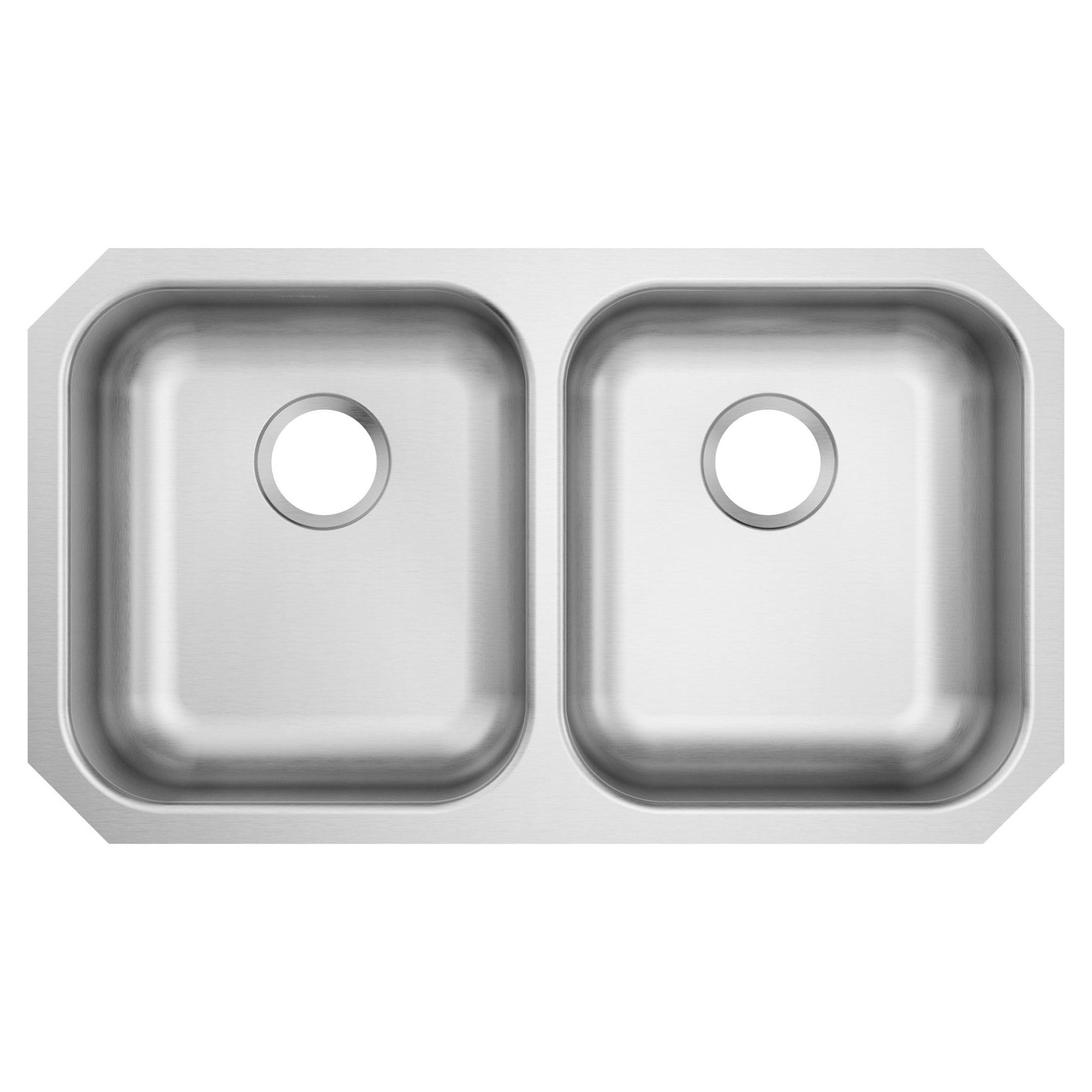 Moen GS18215B 1800 Series 31.75-inch 18 Gauge Undermount Double Bowl Stainless Steel Kitchen Sink Rear Drain, Satin Stainless