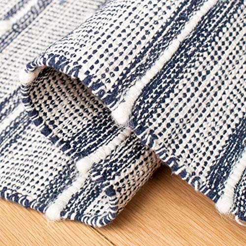 SAFAVIEH Striped Kilim Collection 6' x 9' Navy / Blue STK513N Handmade Flatweave Cotton Area Rug