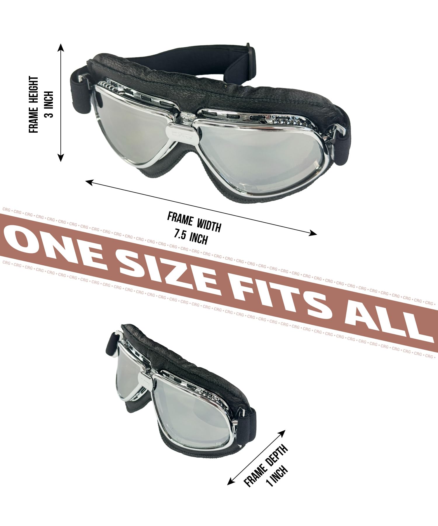 CRG Sports Motorcycle Goggle Aviator Pilot Style Cruiser Scooter Motocross Goggles for Men, Women, Adults