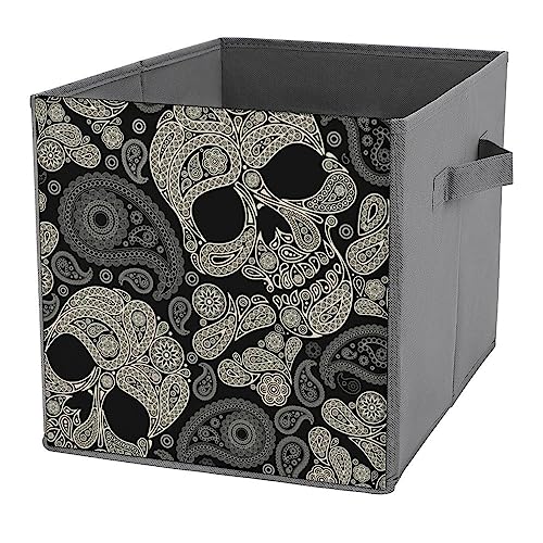 Diamond Skull Pattern Storage Cubes with Handles Foldable Fabric Bins Organizing Baskets for Shelves Closet
