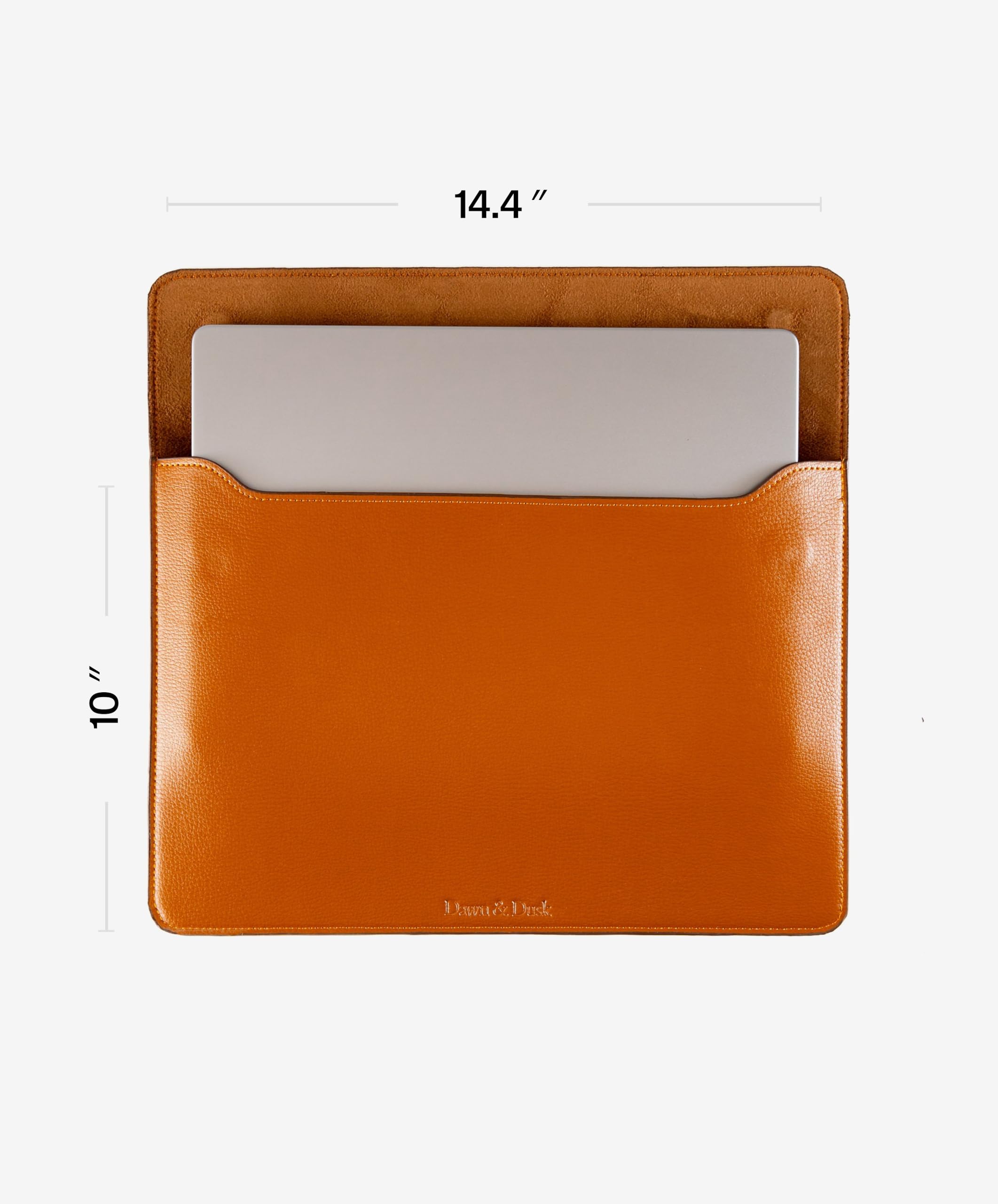 Dawn & Dusk's 15 inch Laptop Sleeve Compatible with MacBook Pro & MacBook Air, PU Leather, Vegan Friendly, Hand-Made, Magnetic Flap, Orange.