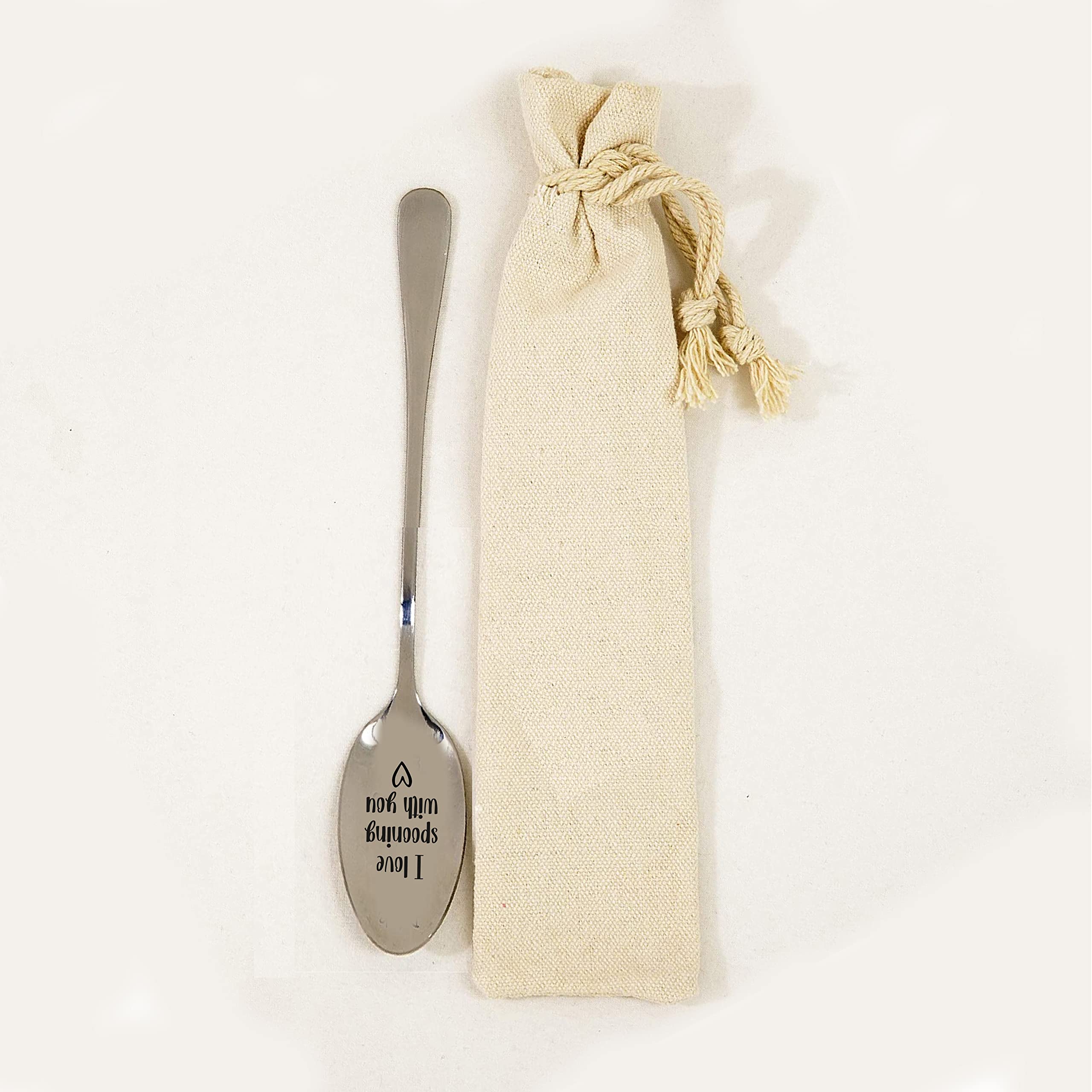 Generic Tym I Love Spooning With You Engraved Stainless Steel Spoon For Coffee Tea Cereal Ice Cream - Engraved Gift For Him / Her - 7 Inch Sturdy Handle And Food Safe Engraving