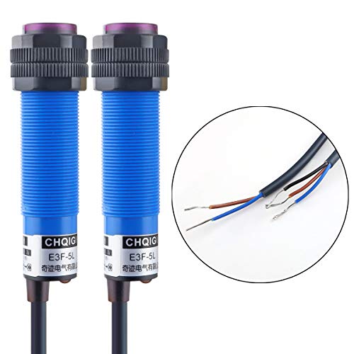 Electrical Buddy E3F-5DN1-2Z 1 Pair M18 Infrared Ray Through-Beam Reflection Optical Photoelectric Switch Sensor Three Lines NPN NO 6-36VDC Proximity Switch Inductive Distance 5M with mounting Bracket