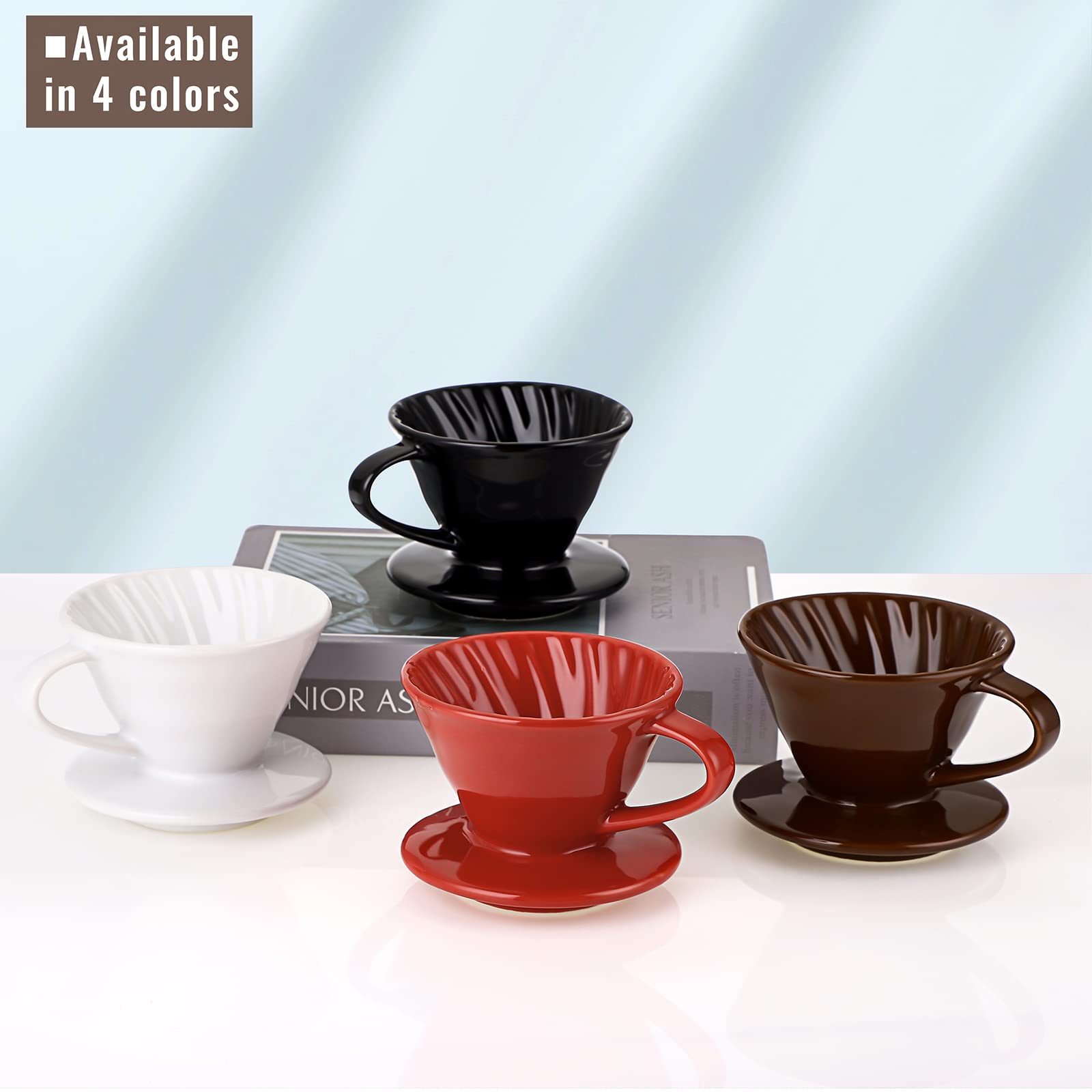 ELLDOO Ceramic Pour Over Coffee Dripper, Coffee Dripper Cone Brewer, Pour Over Cone Coffee Maker Slow Brewing Accessories for Home Office Cafe, 1 Cup Size, Red