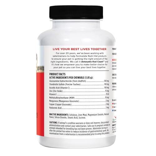 Nutri-Vet Hip & Joint Chewable Dog Supplements - Formulated with Glucosamine & Chondroitin for Dogs - 180 Count