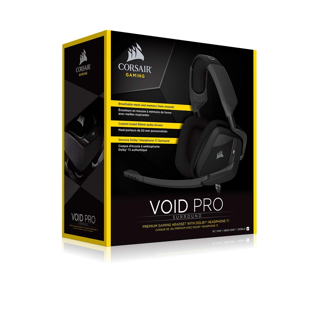 CORSAIR VOID PRO SURROUND Gaming Headset - Dolby 7.1 Surround Sound Headphones for PC - Works with Xbox One, PS4, Nintendo Switch, iOS and Android - Carbon
