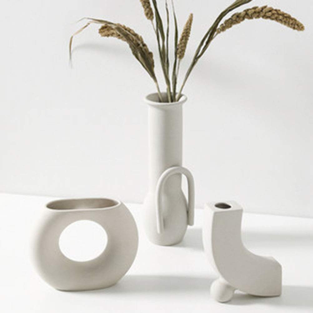 Elegant Decorative Vase Modern Geometric Decorative Vase for Living Room Bedroom Kitchen Table Home Office Center Decor Wedding Party White (M. (LY-10))