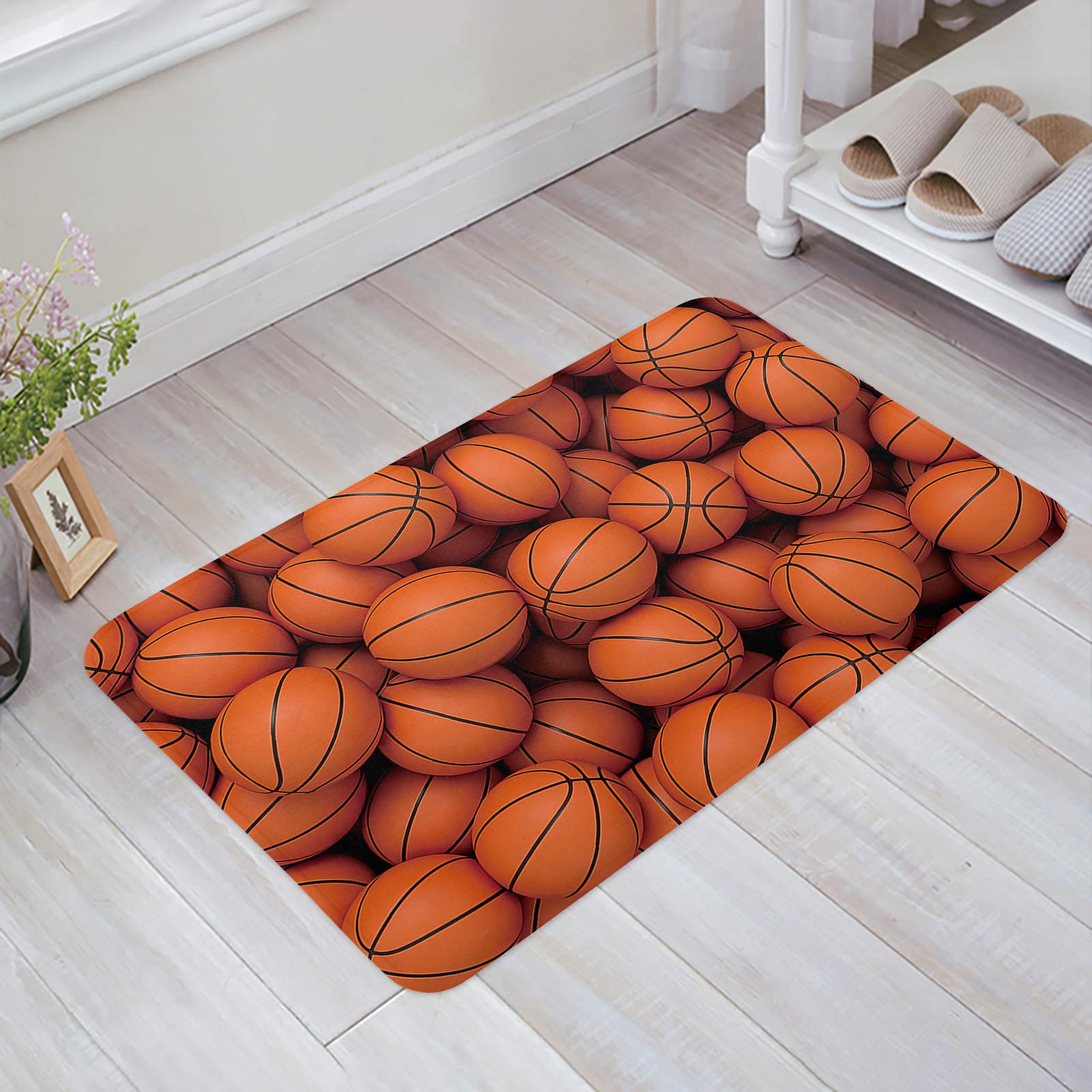 Front Door Mat Floor Mats for Home Decor, Basketball Memory Foam Runner Entryway Area Rug Non-Slip Absorbent Doormat Washable Rug, 18x30Inch Welcome Mats Carpet for Bedroom Decor Living Room Decor