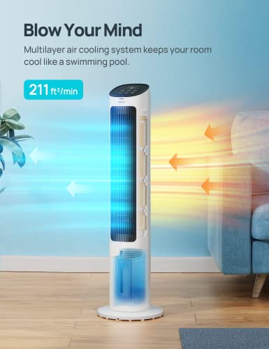 Dreo Evaporative Air Cooler, 40” Cooling Fan with 80° Oscillating, Humidifying, Removable Water Tank, Filter, Ice Packs, Remote Control, 3 Speeds, 7H Timer, Personal Swamp Cooler, White, DR-HEC001