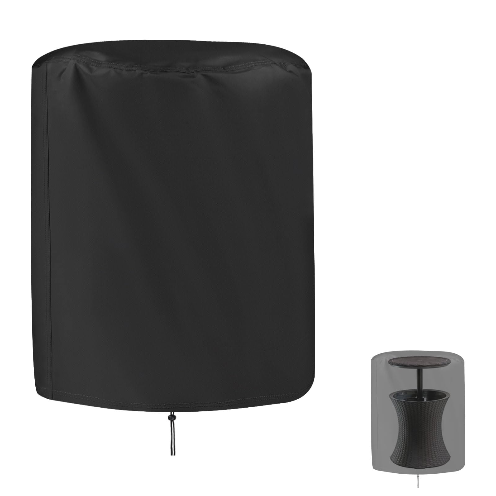 Saking Outdoor Cooler Table cover for Keter 7.5 Gallon Cool Bar Table, Waterproof Outdoor Barrel Cool Bar Table Cover, Round Pool Side End Table Cover with Drawstring, 21" D x 23" H, Black