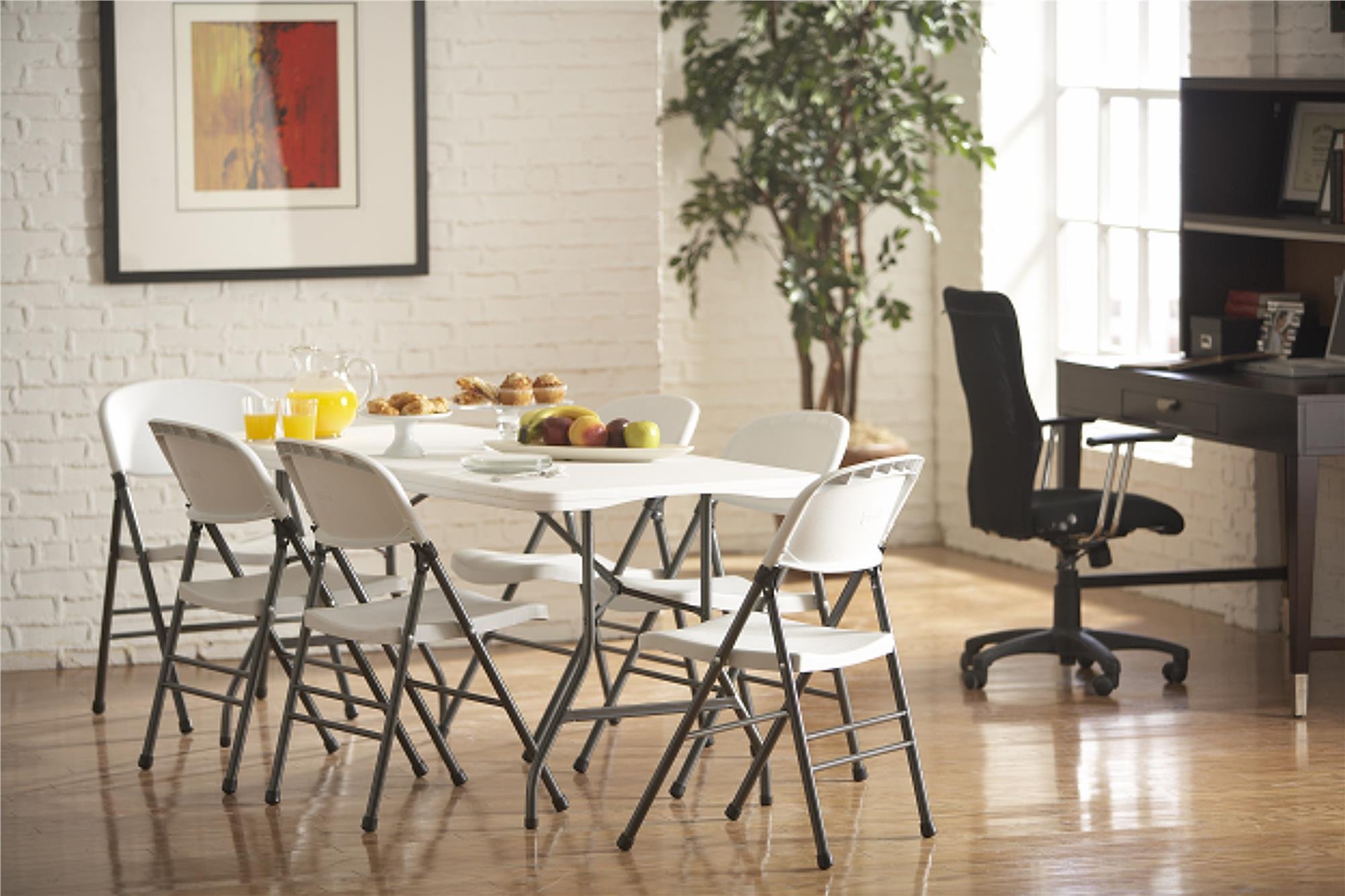 COSCO 6 ft. Fold-in-Half Banquet Table w/Handle, White