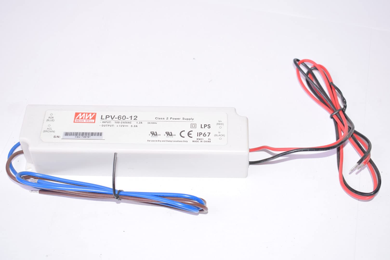 New Mean Well LPV-60-12 Class 2 Power Supply 100-240VAC 1.2A 50/60Hz