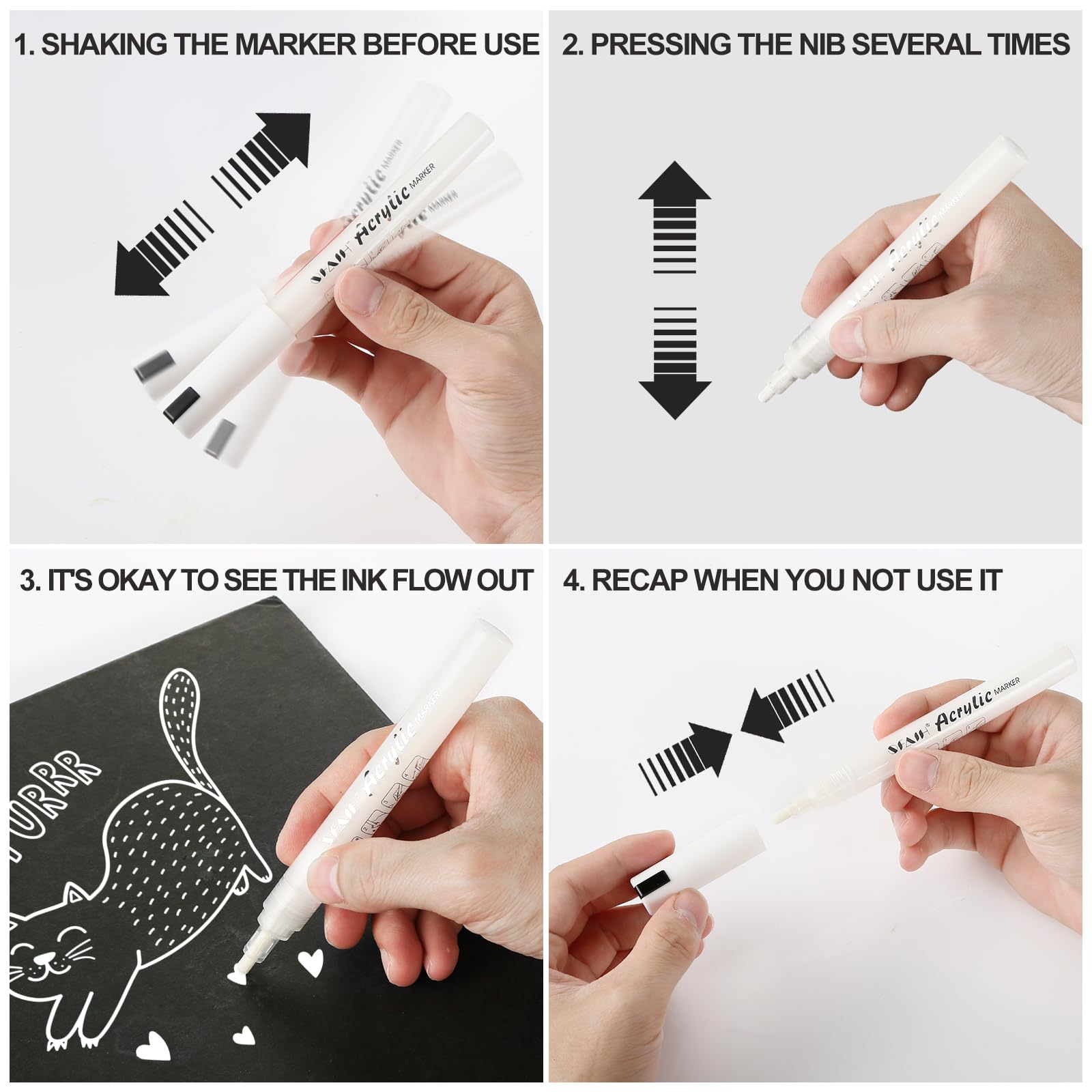 SFAIH Acrylic White Paint Pens - 8 Pack 2-3MM Medium Tip & 0.7MM Extra Fine White Paint Marker for Rock Painting, Wood, Metal, Fabric, Plastic, Canvas, Glass, Ceramic, Diy Crafts