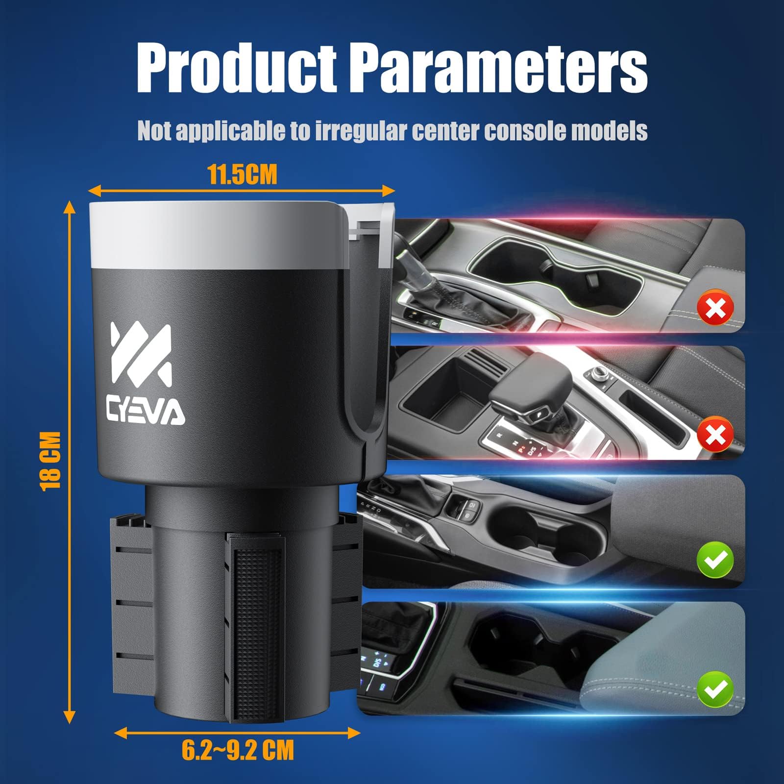 Cup Holder Expander for Car, Adjustable Car Cup Holder Adapter Insert Fits 18-40oz YETI, Hydro Flask, Nalgene Bottles and Mugsin 3.4"-4" Diameter