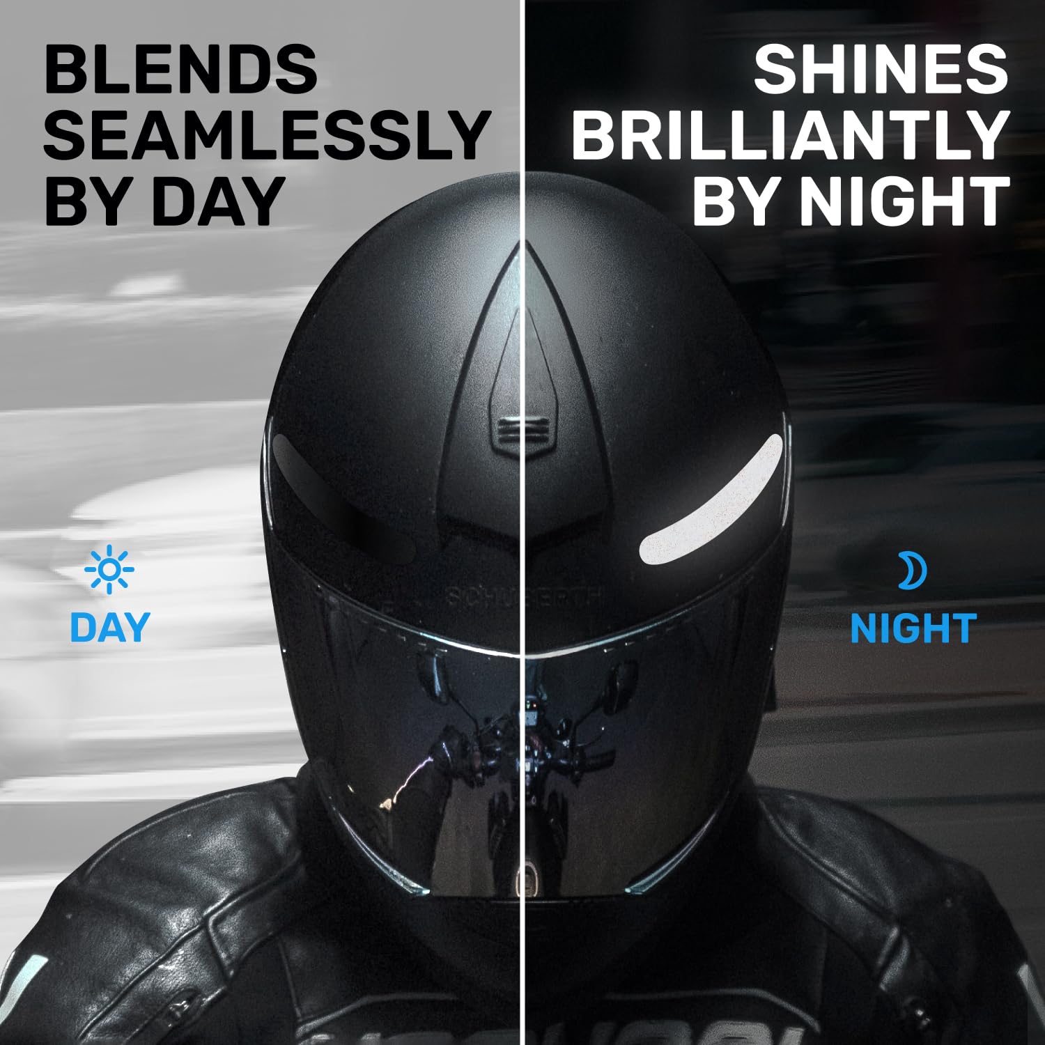 Elos Reflective Gear 3M Reflective Black Stickers - Reflective Helmet Tape, Motorcycle Reflective Tape, Hi Viz Stickers for Helmets - Discreet Black Until Light Hits It (Regular Style, 2, Count)