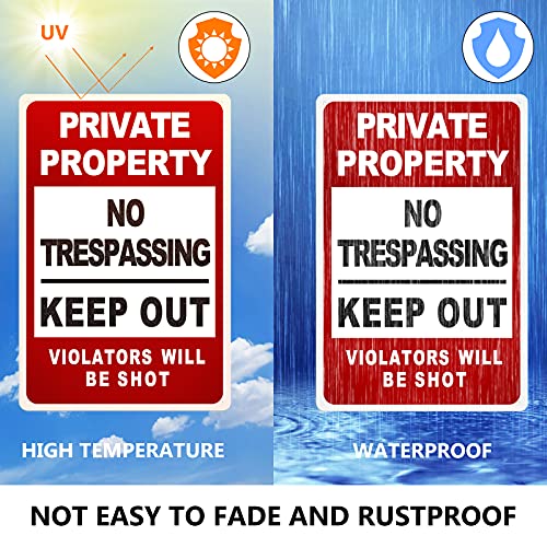 HANTAJANSS No Trespassing Sign Private Property Keep Out Warning Metal Sign, Retro Safety Tin Signs for Outdoors Use, Yard, Farm, Fence, Home