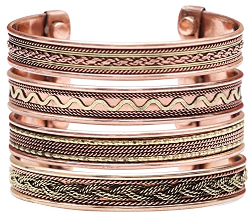 Crocon Exclusive Tibetan Copper Adjustable Bangle Bracelets set of 4 Indian pattern Unisex Yoga Jewelry Spiritual Gorgeous Collection Ideal Gift